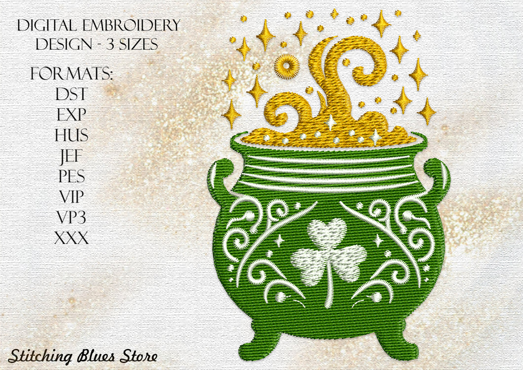 Leprechaun Cauldron With Gold Machine Embroidery Design For Saint Patr ...