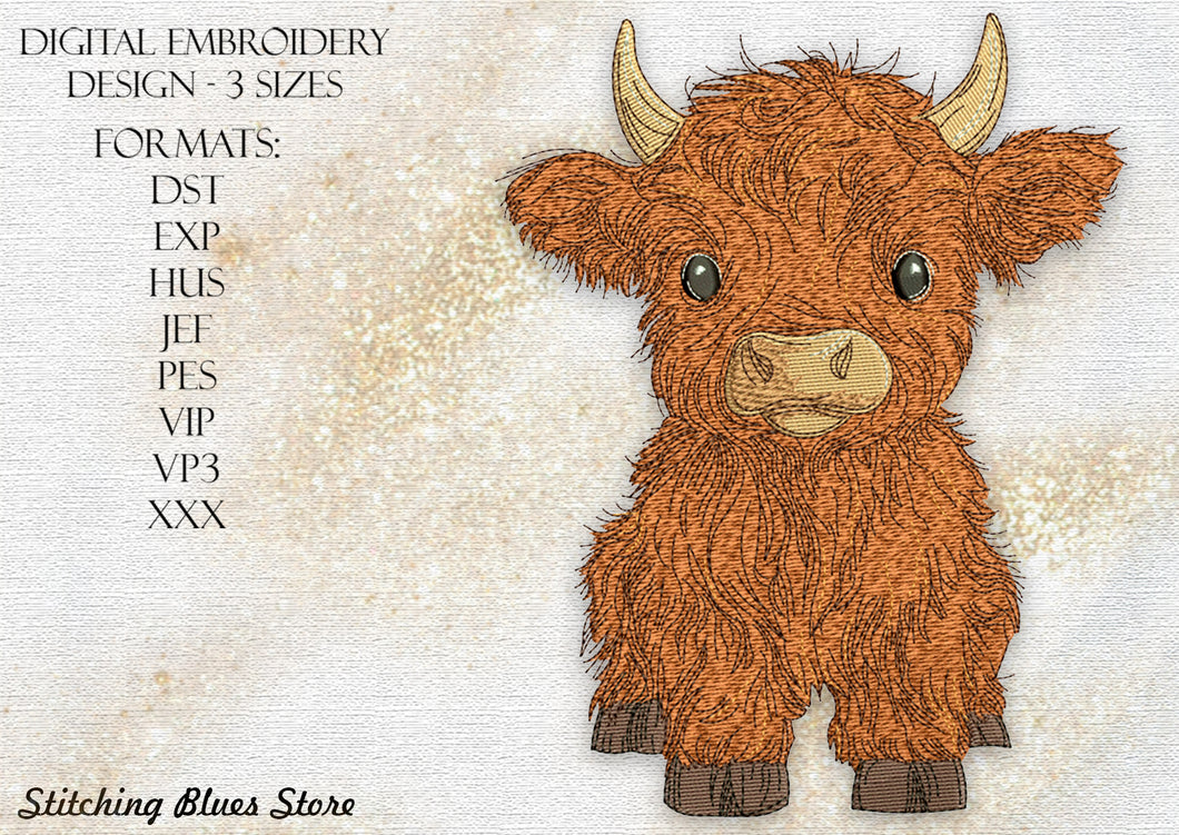Scottish Highland Cow Machine Embroidery Design – Stitching Blues