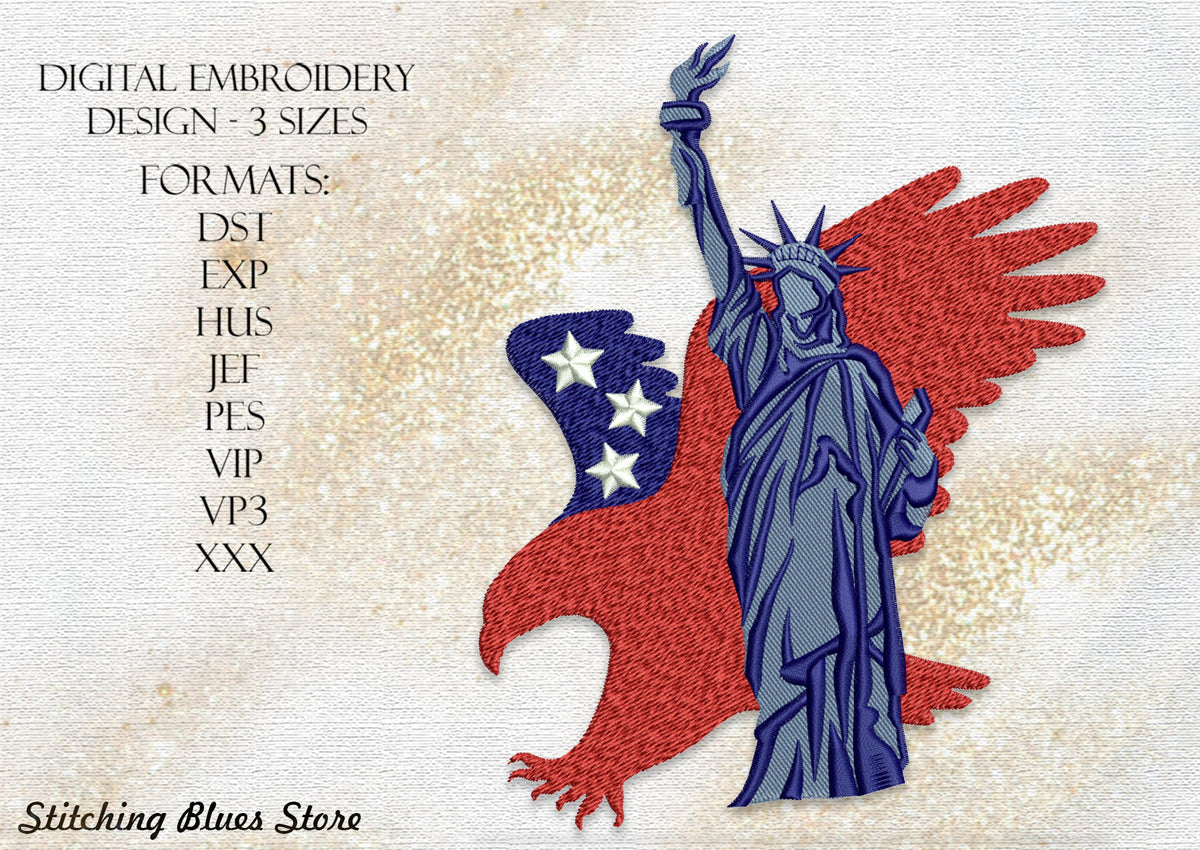 The Statue Of Liberty And Eagle USA machine embroidery design - Americ ...