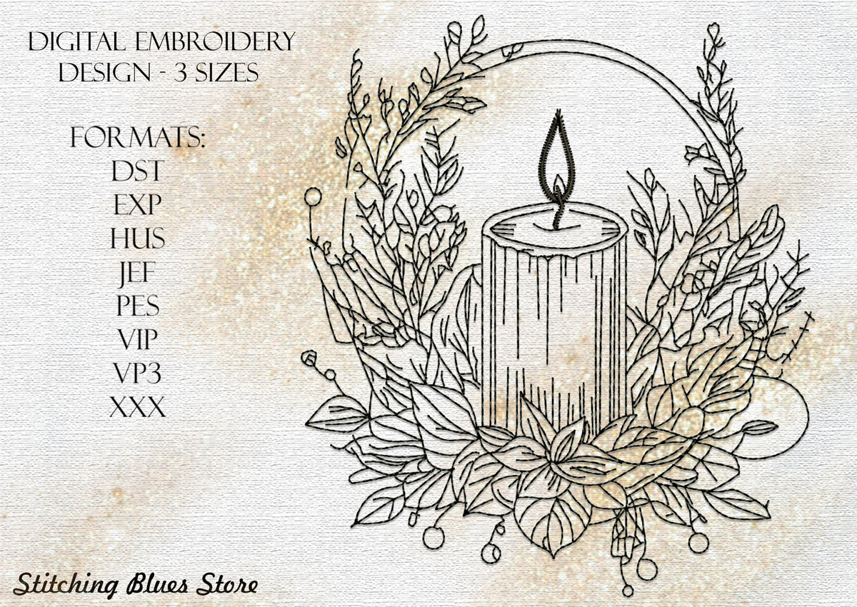 Candle And Flower Composition Machine Embroidery Design – Stitching Blues