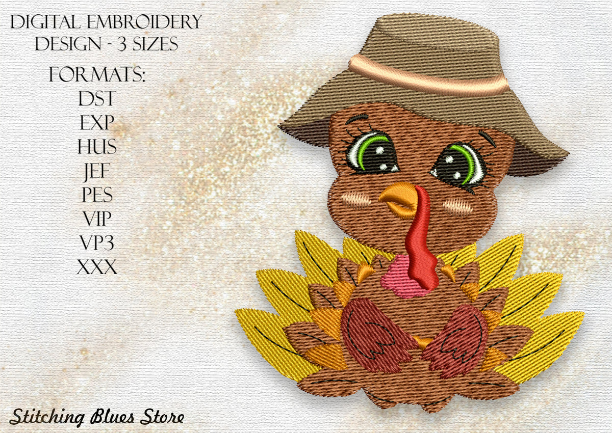 Thanksgiving Cute Turkey Machine Embroidery Design – Stitching Blues