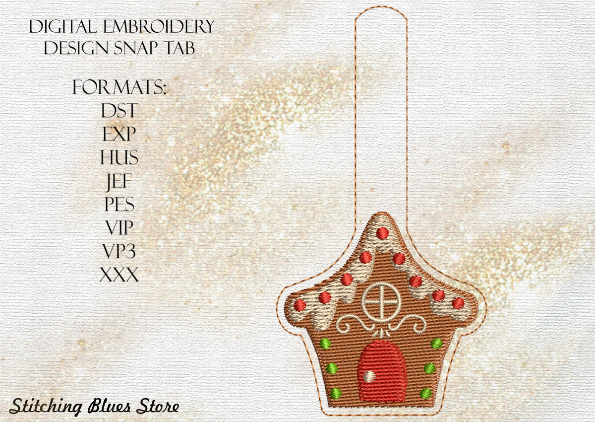 Christmas Gingerbread House Snap Tab Machine Embroidery Design ...