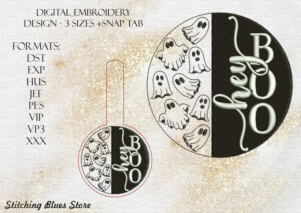 Hey Boo And Snap Tab machine embroidery design Halloween – Stitching Blues