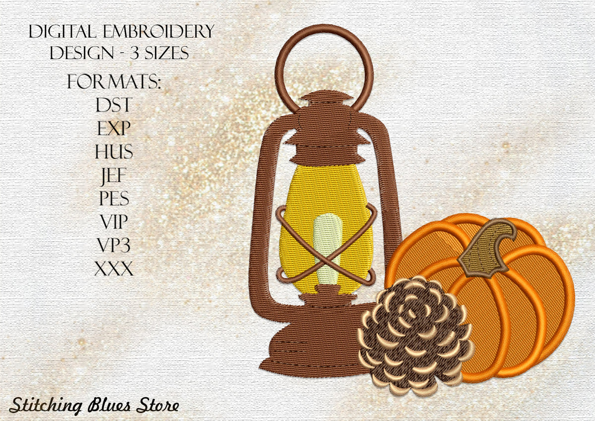 Cozy Kerosene Lamp With Cone And Pumpkin machine embroidery design ...