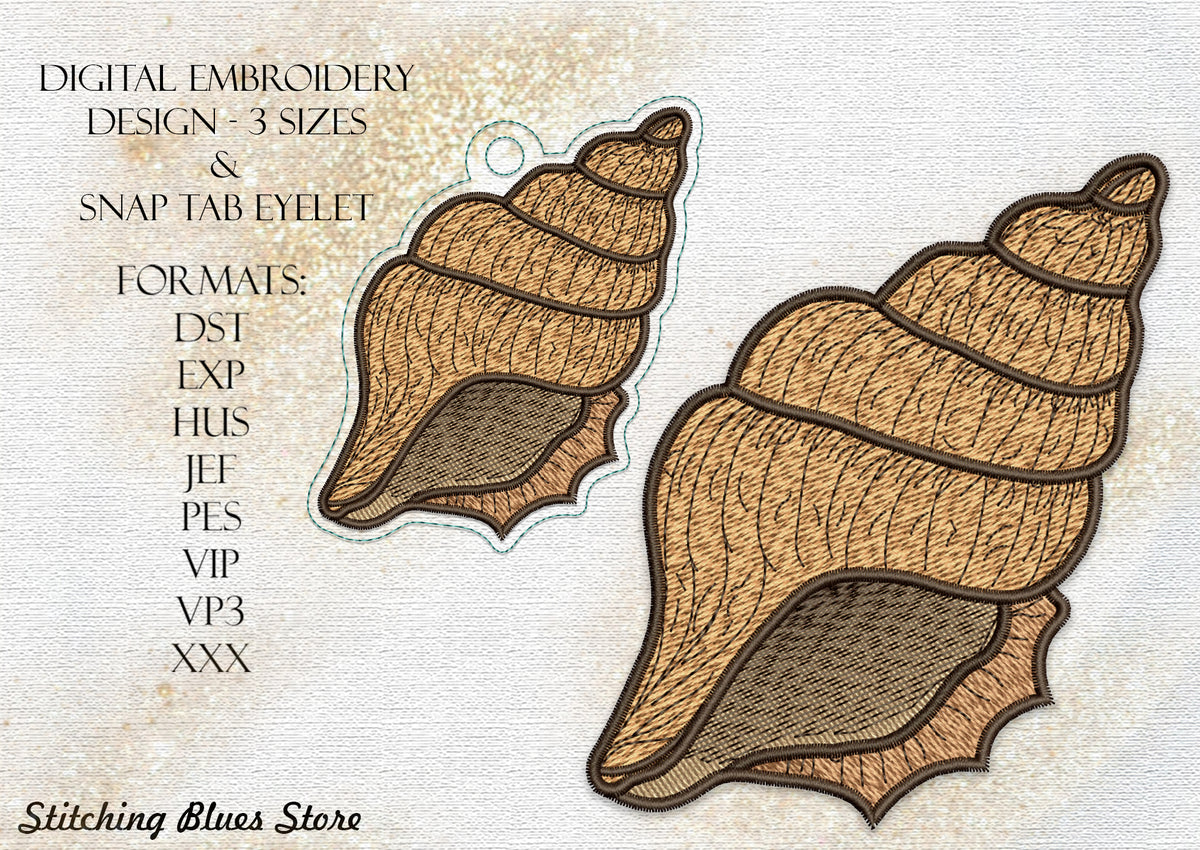 Seashell Machine Embroidery Design In 3 Sizes Includes Snap Tab Eyelet ...