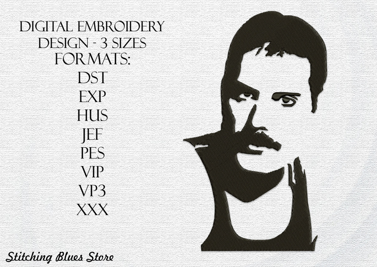 Iconic Man portrait machine embroidery design – Stitching Blues