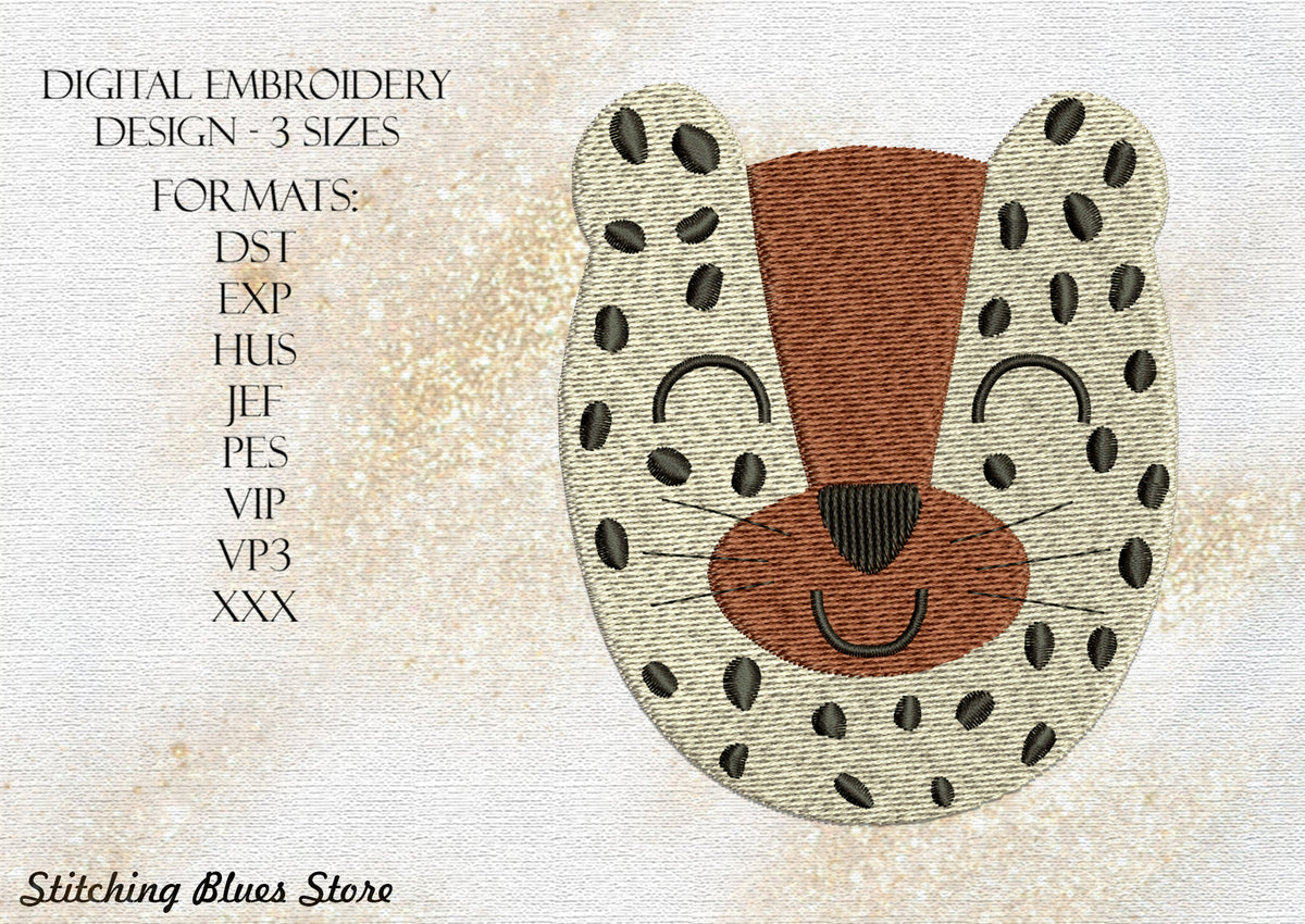 Leopard head machine embroidery design – Stitching Blues
