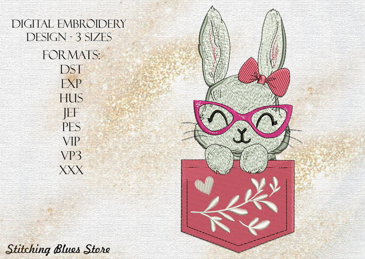 Rabbit In Glasses machine embroidery design – Stitching Blues